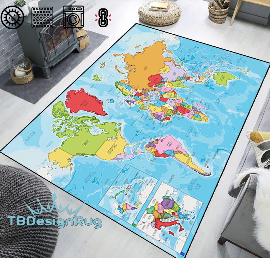 World Map Rug Wall Rug Earth World Map School Education - Etsy