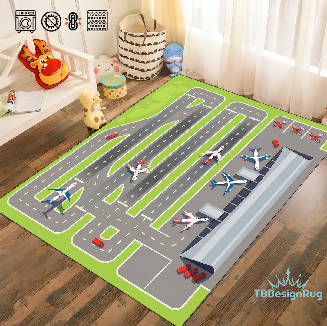 Airport Map Playmat, Airport Map Rug, Runway Rug, Kids Play Mat ...