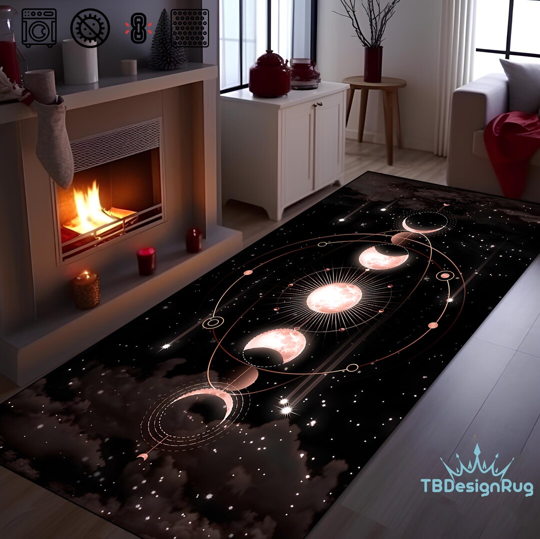 Moon Rug Moon Phases Design Rug Moon and Star Design Carpet - Etsy