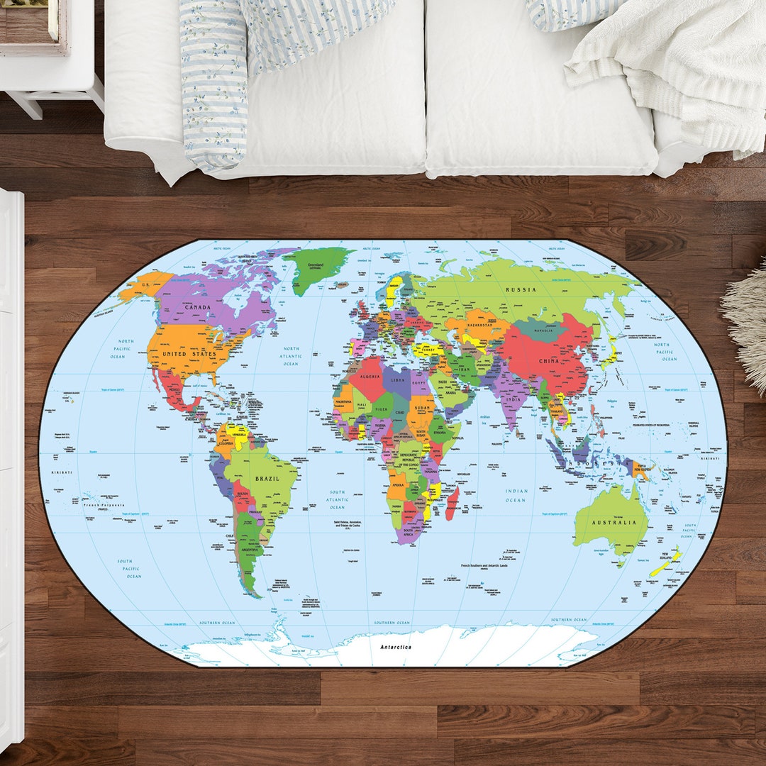 World Map Rug Earth World Map School Education Rug World - Etsy