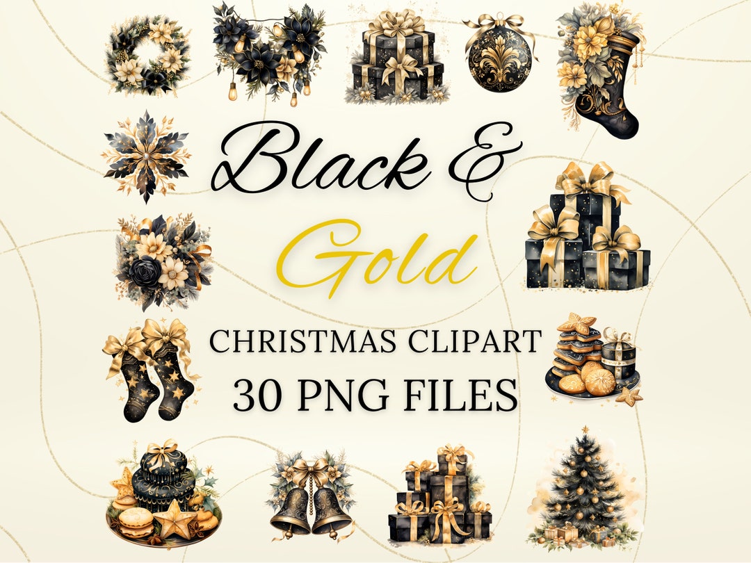 Black and Gold Christmas Clipart Pack 30 PNG Files With Transparent ...