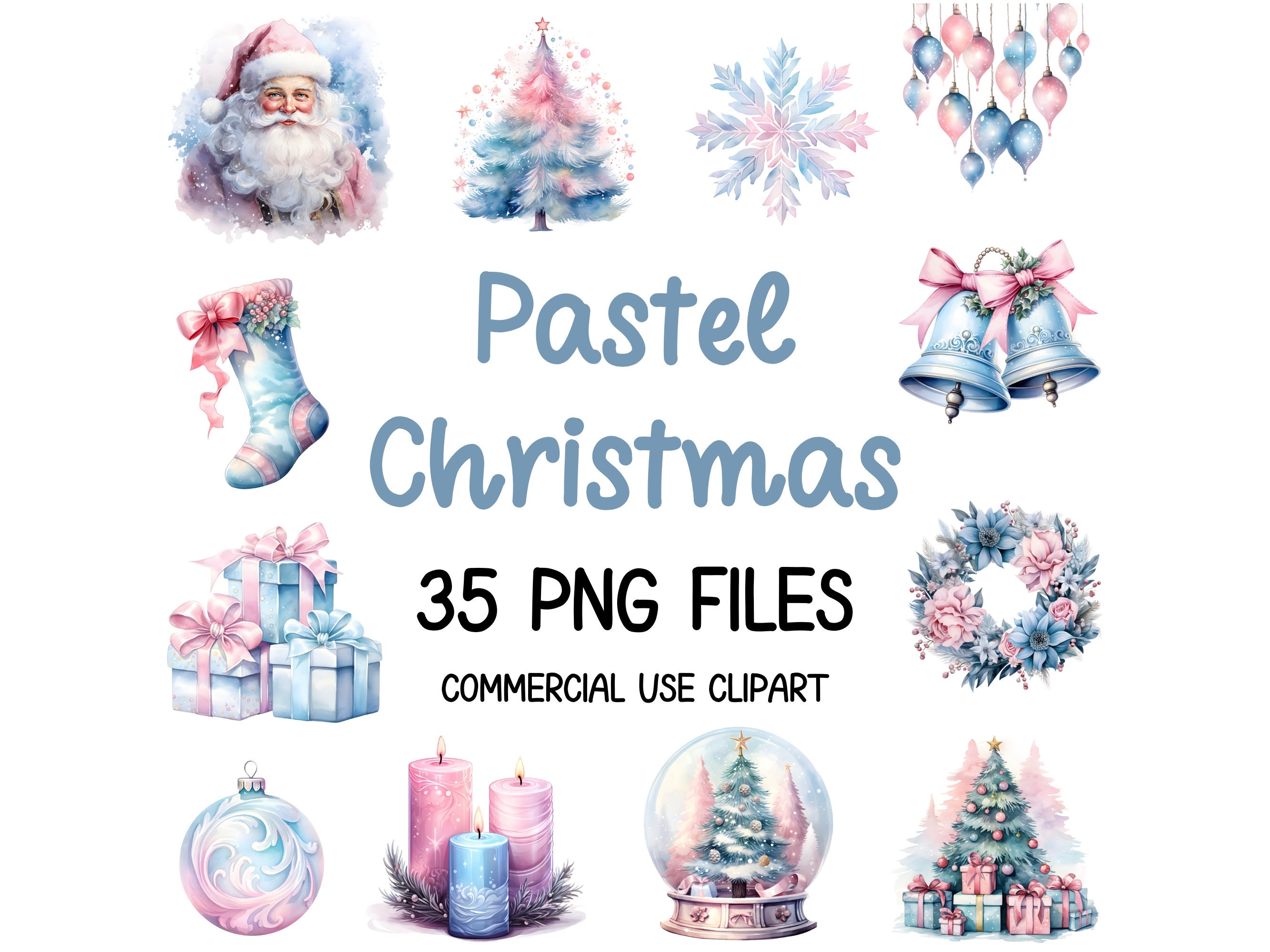 Pastel Christmas Clipart Pack 35 PNG Files With Transparent Background ...
