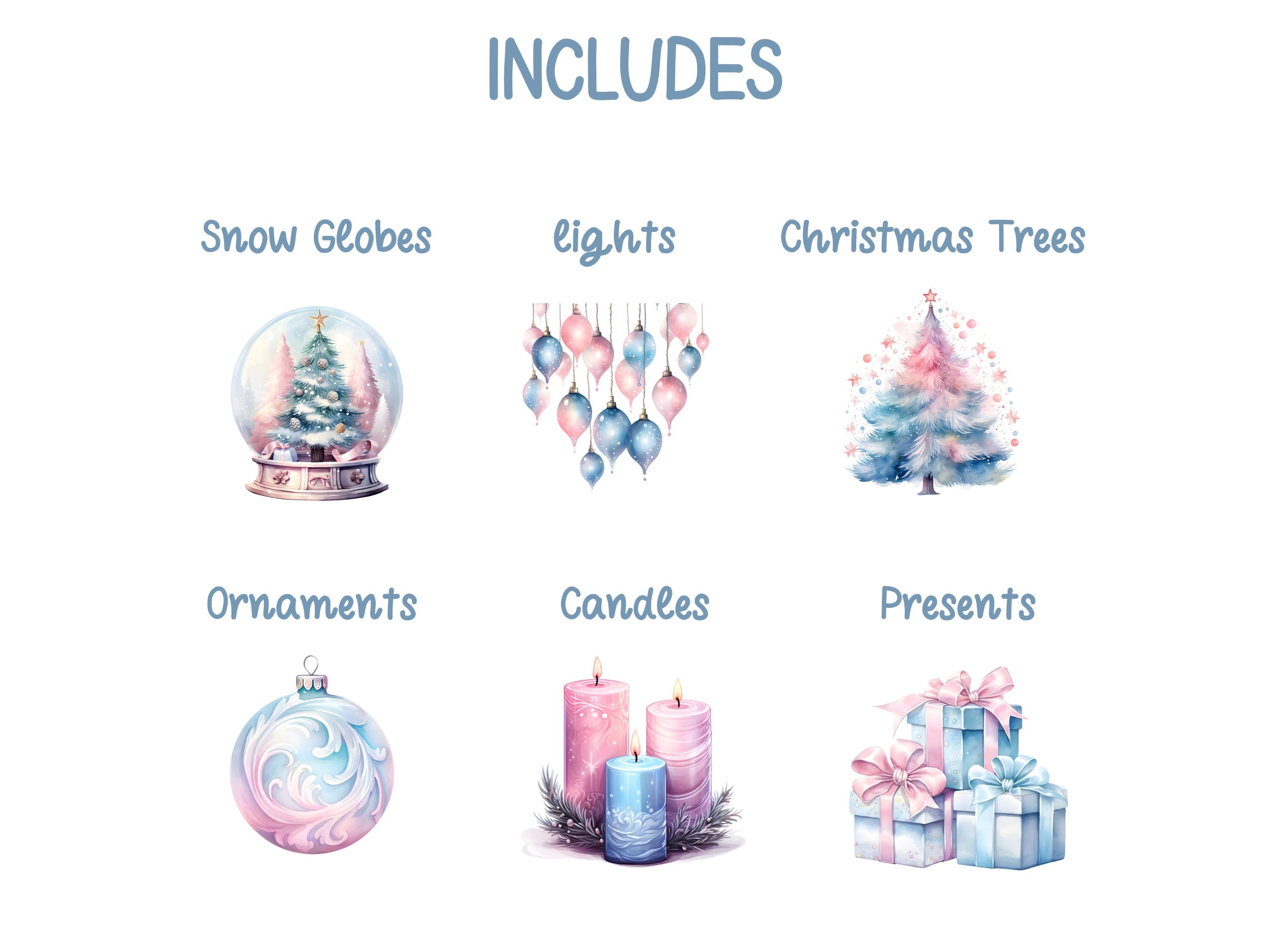 Pastel Christmas Clipart Pack 35 PNG Files With Transparent Background ...