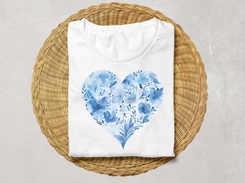 Blue Heart Clipart 50 Pngs, Floral Watercolor Valentines Day Clipart ...