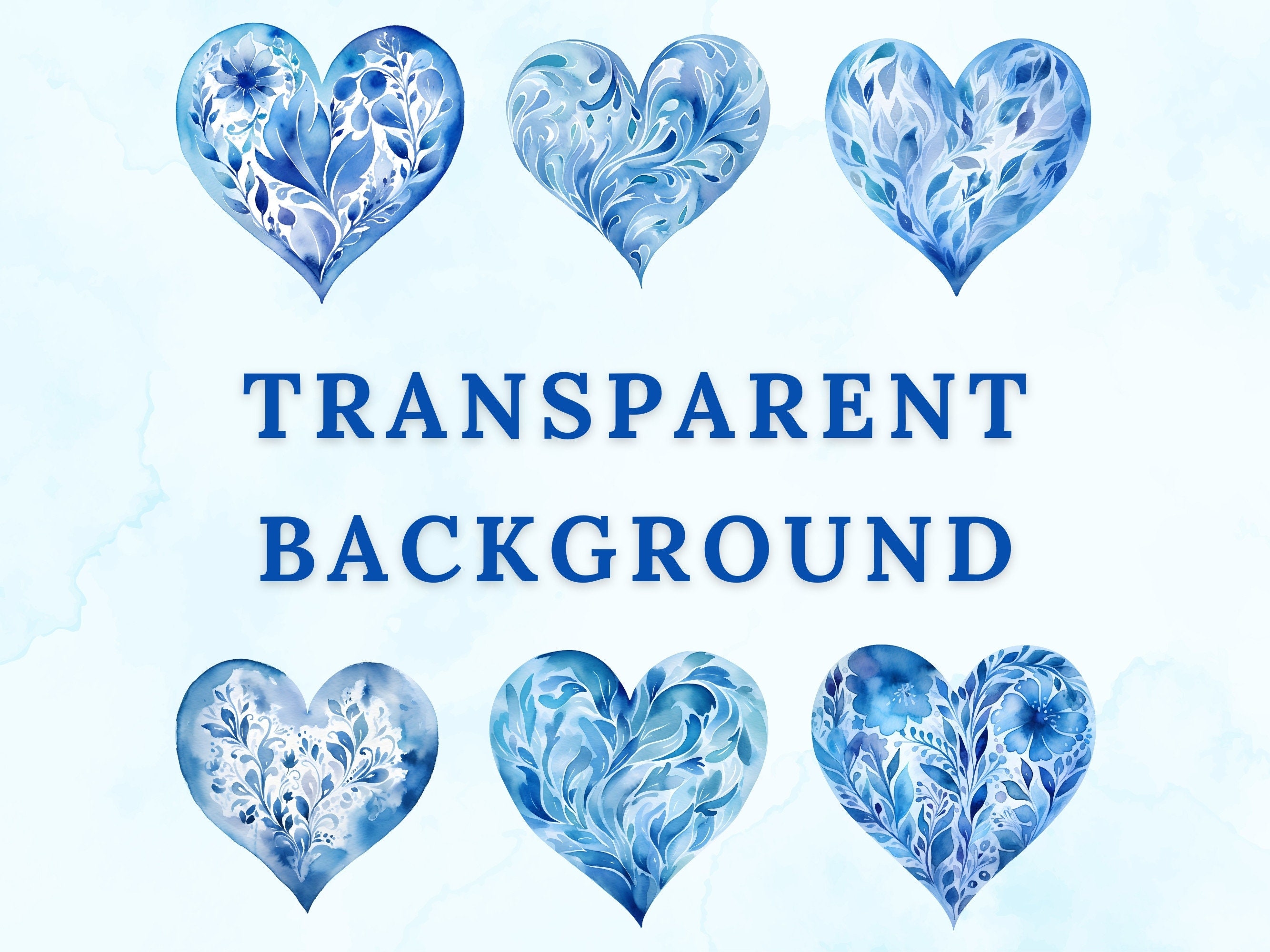 Blue Heart Clipart 50 Pngs, Floral Watercolor Valentines Day Clipart ...