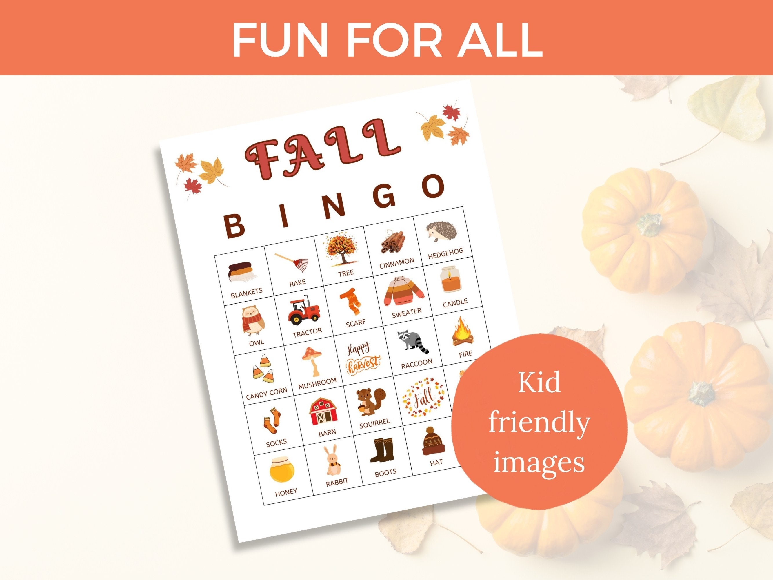 50 Fall Bingo Cards, Printable Bingo Game, Kids Fall Activities, Fall ...