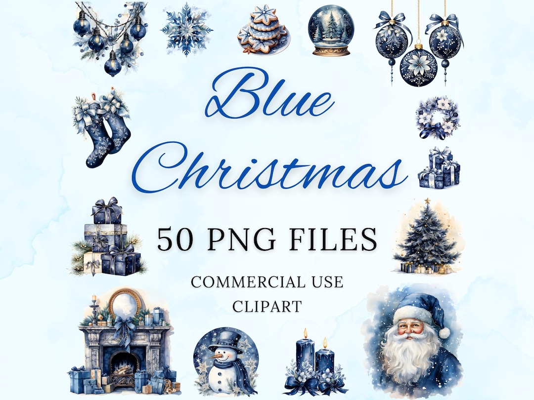 Blue Christmas Clipart Pack 50 PNG Files With Transparent Background ...