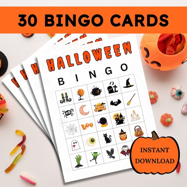 50 Halloween Bingo Cards, Halloween Bingo Game, Printable Kids ...
