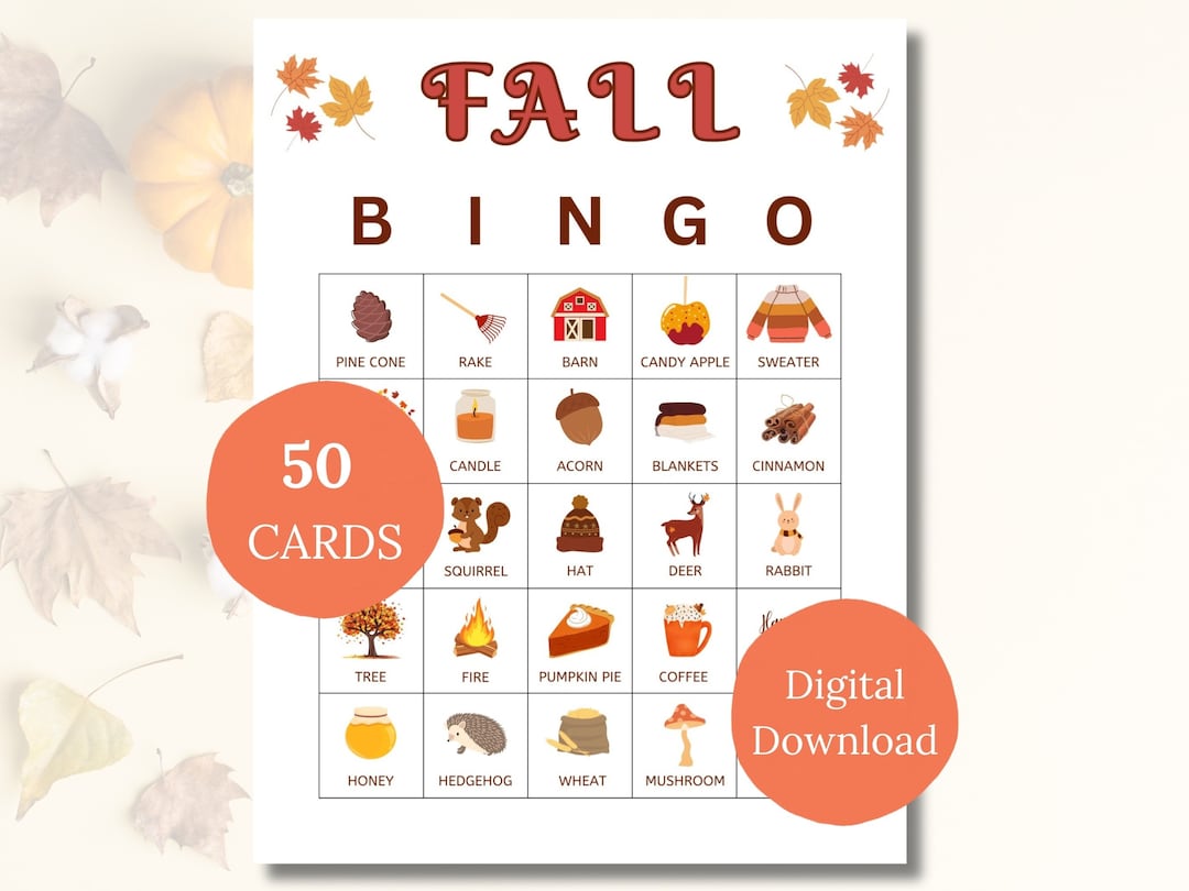 50 Fall Bingo Cards, Printable Bingo Game, Kids Fall Activities, Fall ...