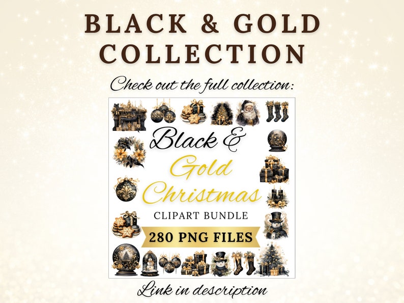 Black and Gold Christmas Clipart Pack 30 PNG Files With Transparent ...