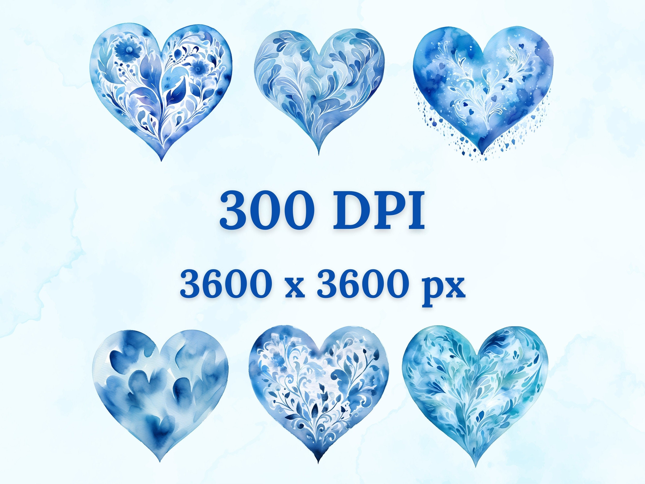 Blue Heart Clipart 50 Pngs, Floral Watercolor Valentines Day Clipart ...