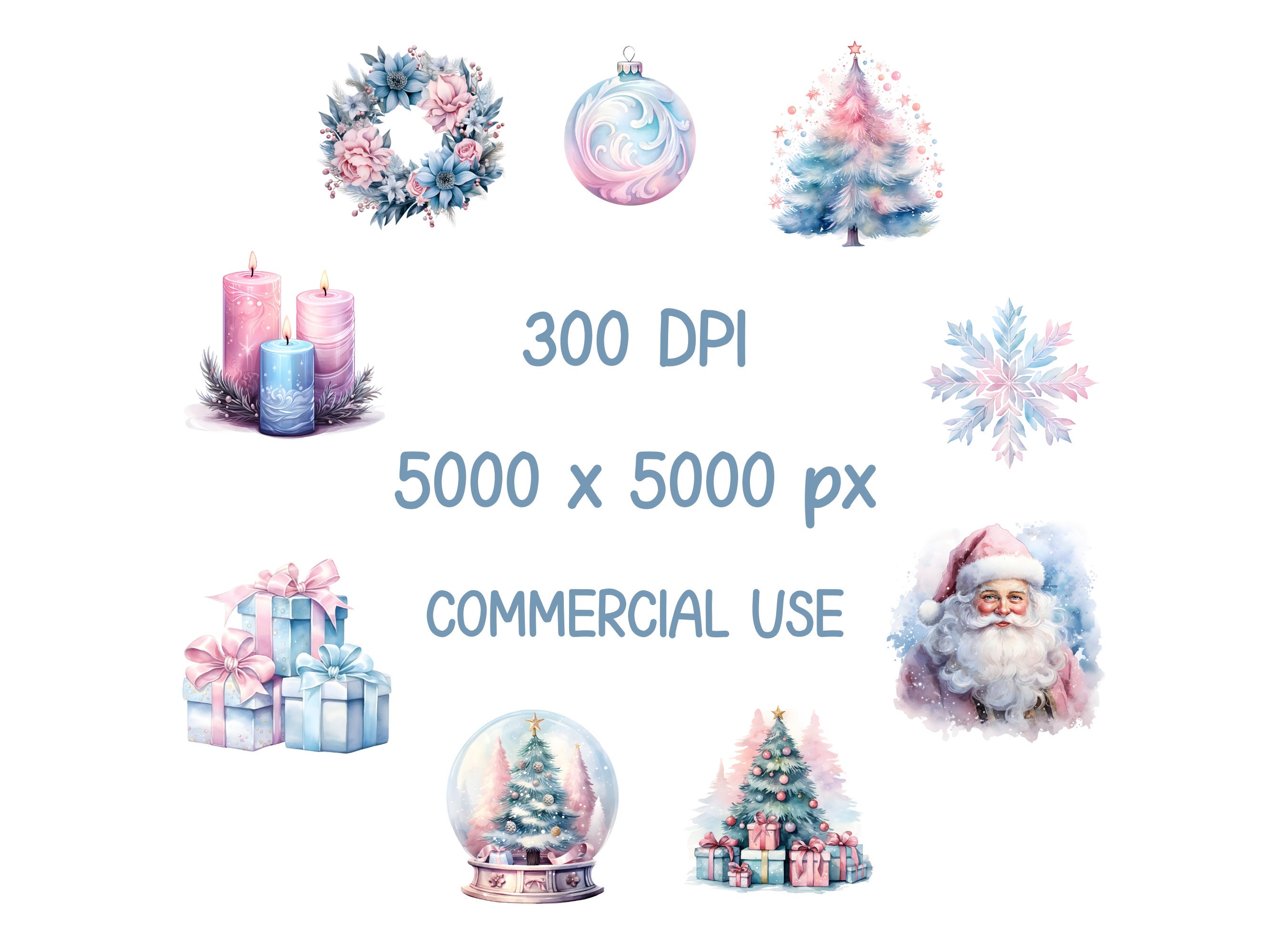 Pastel Christmas Clipart Pack 35 PNG Files With Transparent Background ...