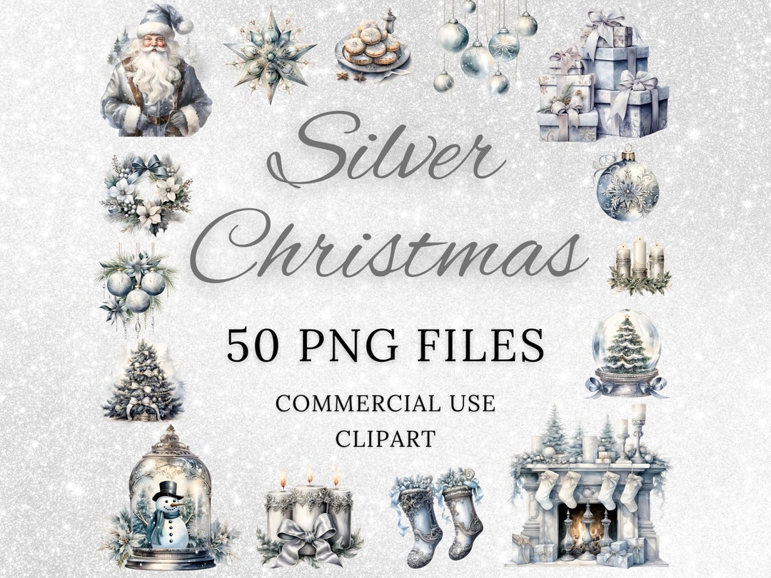 Silver Christmas Clipart Bundle 50 PNG Files With Transparent ...