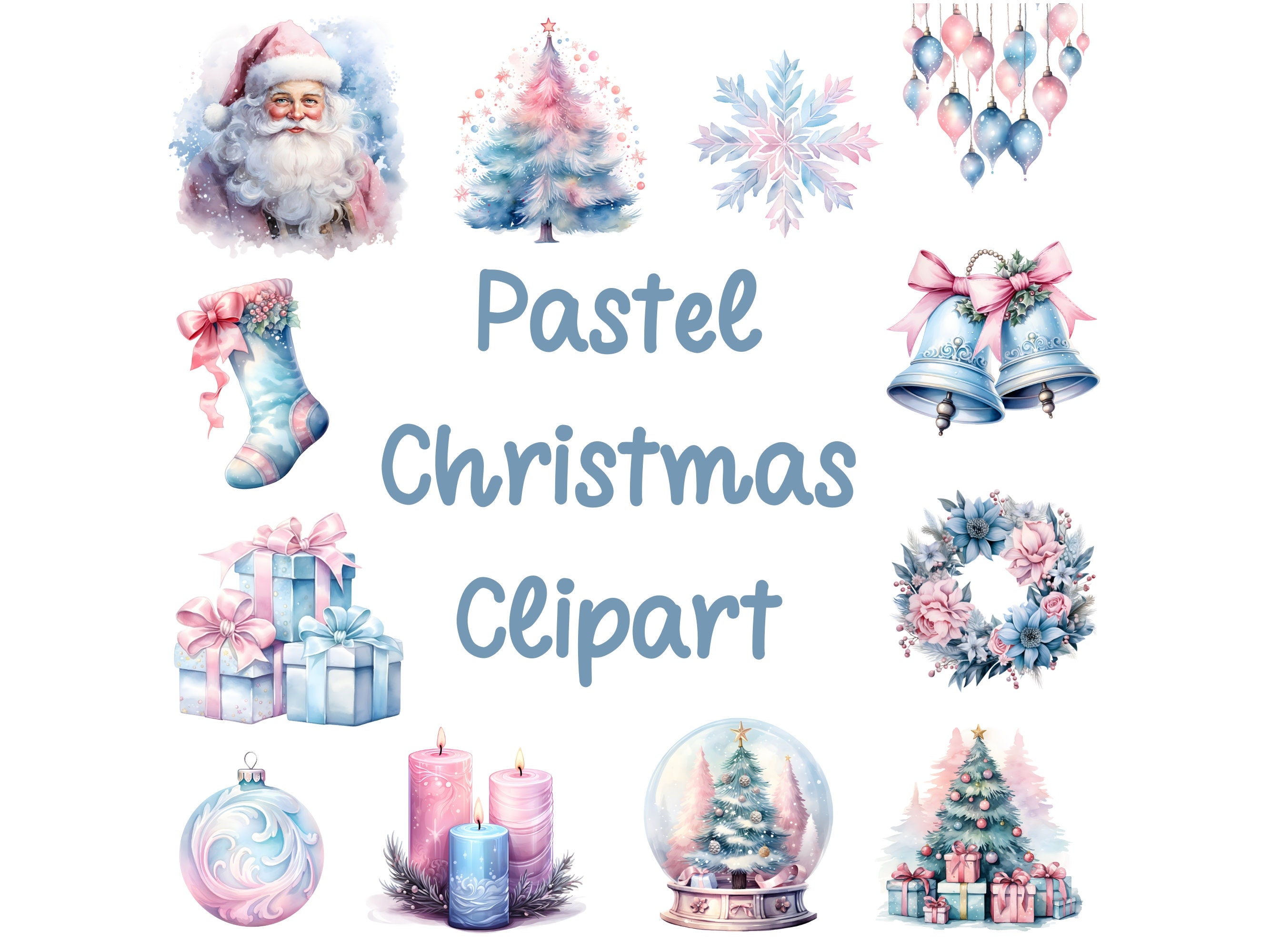 Pastel Christmas Clipart Pack 35 PNG Files With Transparent Background ...