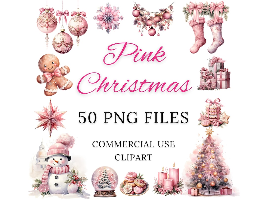 Pink Christmas Clipart Pack 50 PNG Files With Transparent Background ...