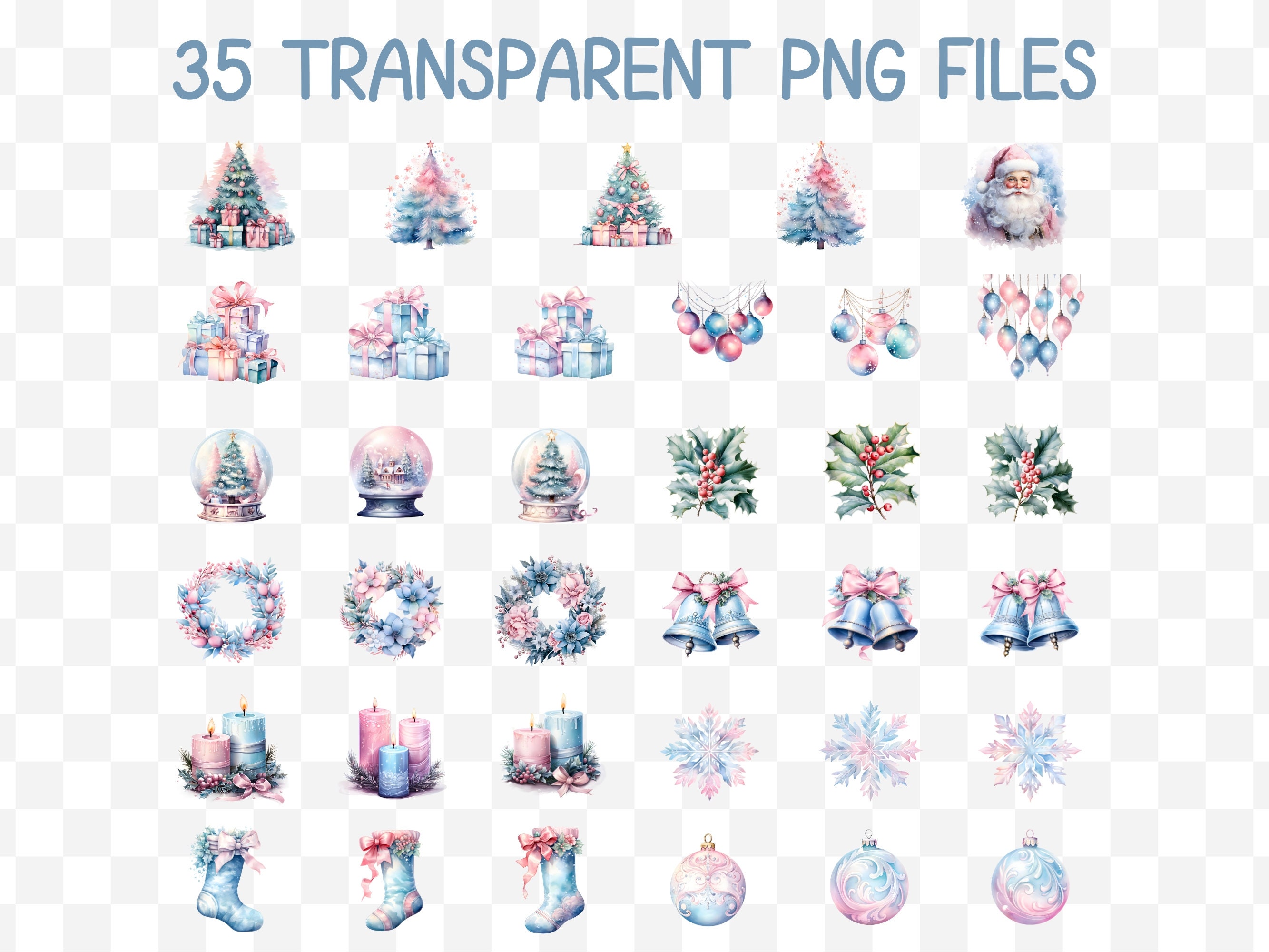 Pastel Christmas Clipart Pack 35 PNG Files With Transparent Background ...