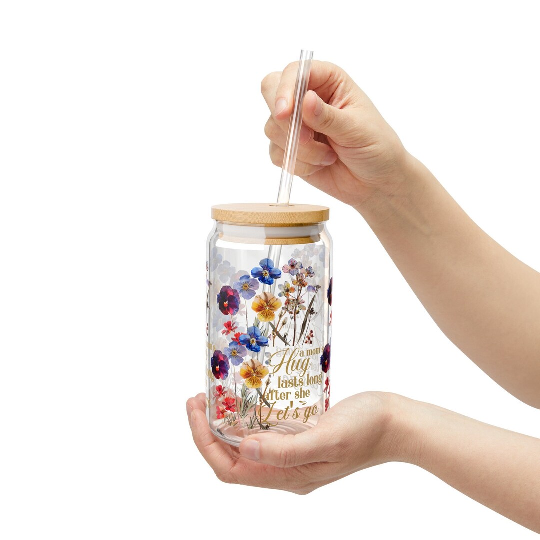 Sipper Glass, 16oz Sipper Glasses for Mom, Coffee Sipper Cup, Glass Cup ...