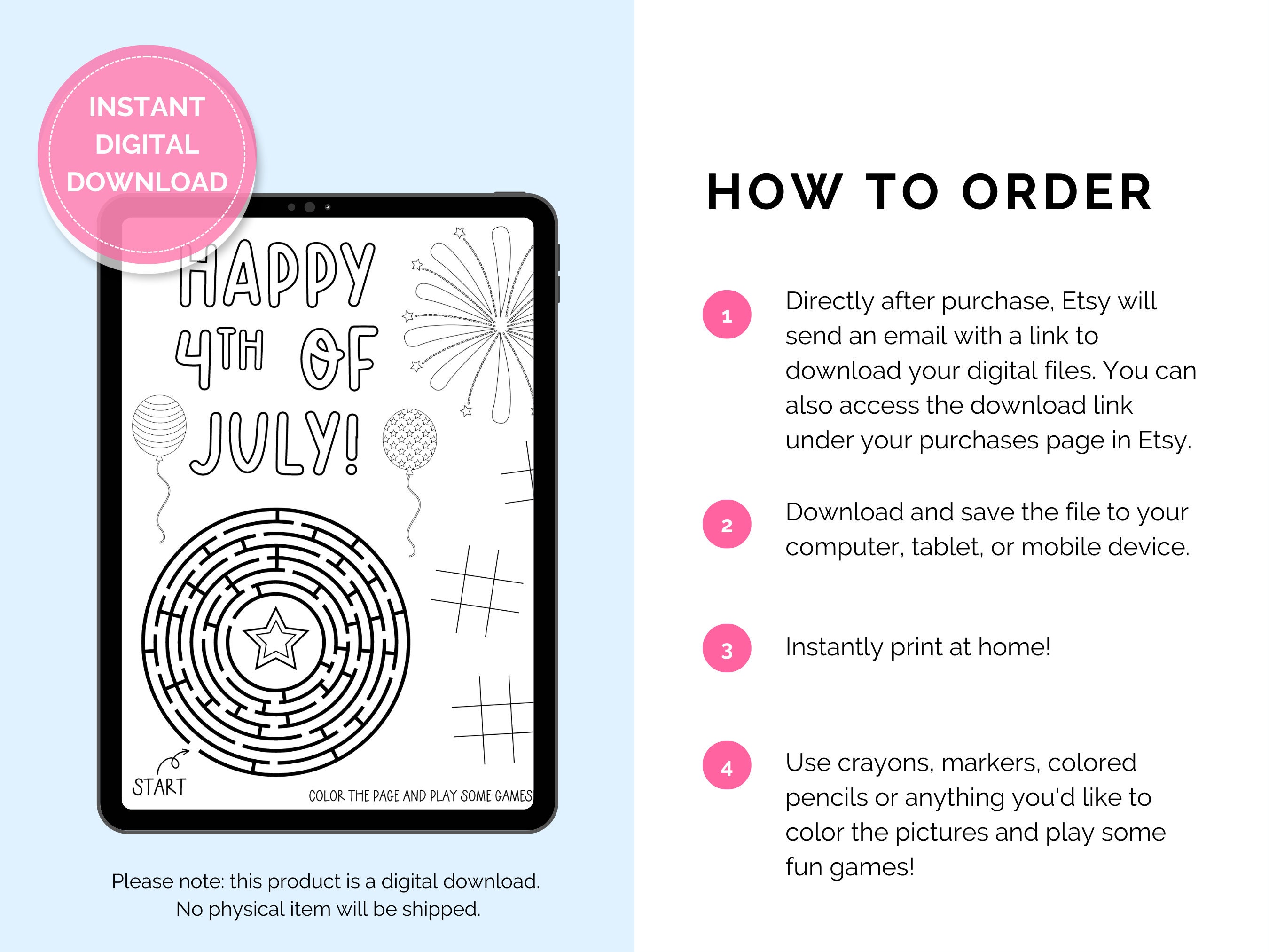 4th of July Activity Page, Independence Day Kid's Coloring Page, July ...