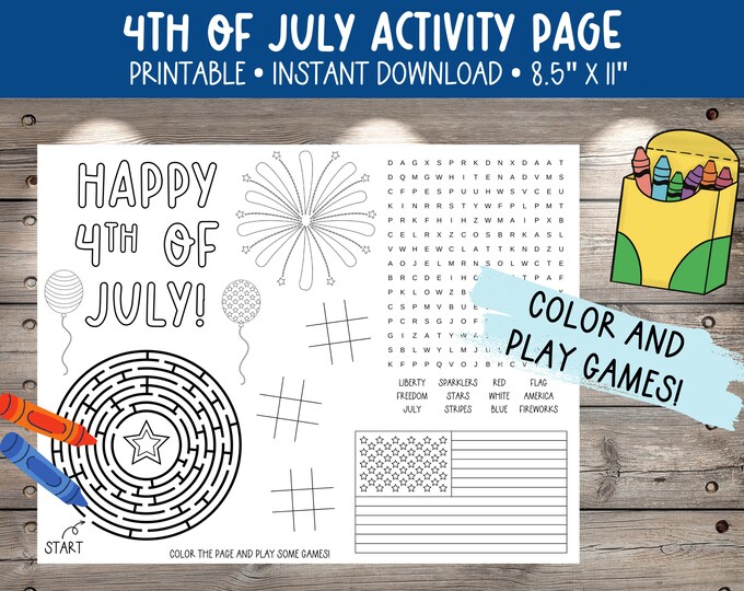 4th of July Activity Page, Independence Day Kid's Coloring Page, July ...