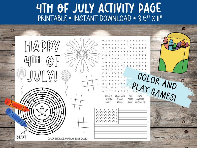 4th of July Activity Page, Independence Day Kid's Coloring Page, July ...