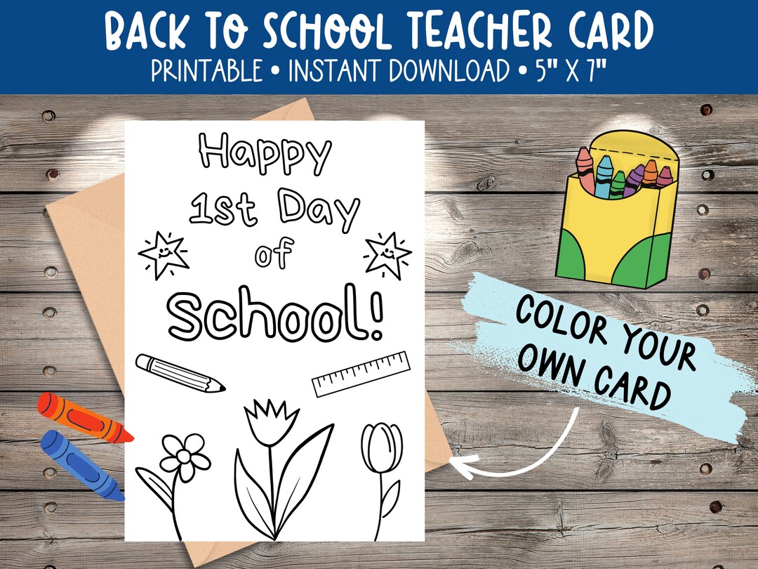 Back to School Teacher Card, Color Your Own, Back to School Gift ...