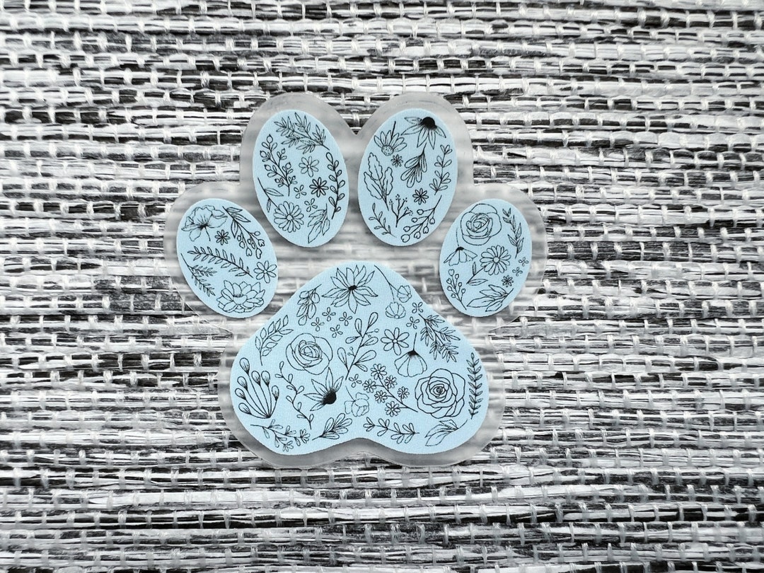 Paw Print Vinyl Sticker, Clear Background, Floral Paw Print, Dishwasher ...
