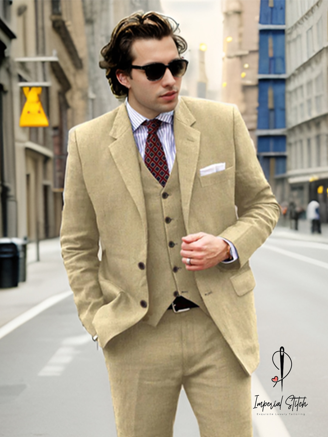 Italian Prato Musk Linen Suit Men's Traditional Three Piece Business ...