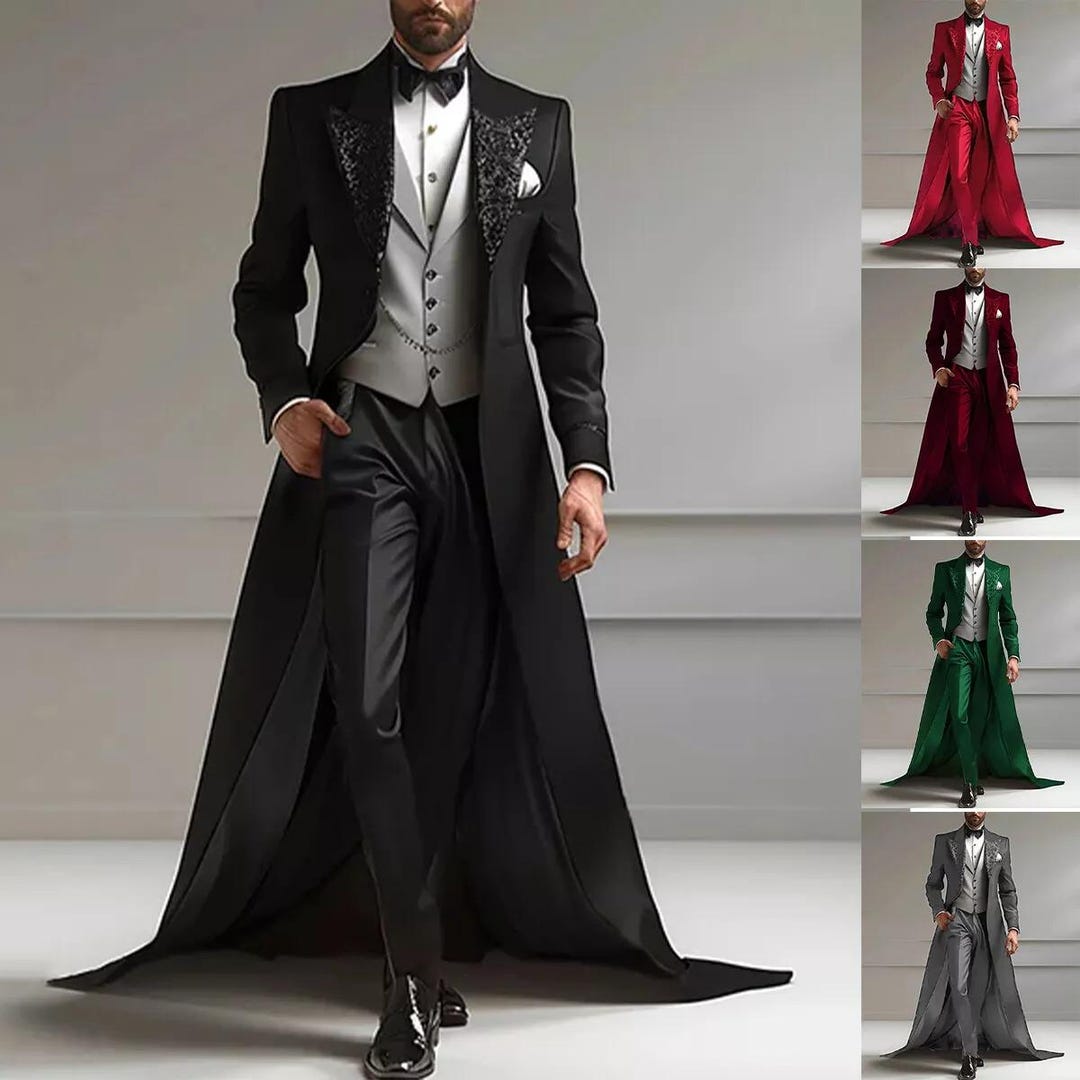 Business Men Suits Beading Beaded Tuxedo Peak Lapel Cocktail Long Tail ...