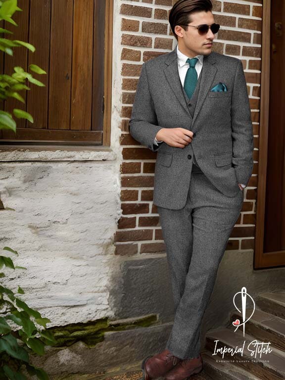 Men s Traditional Three Piece Business Sport Coat Casual Plaid 2 Button Prom Blazer Slim Fit Jacket Vest Pants Business Gray Color Suit Etsy