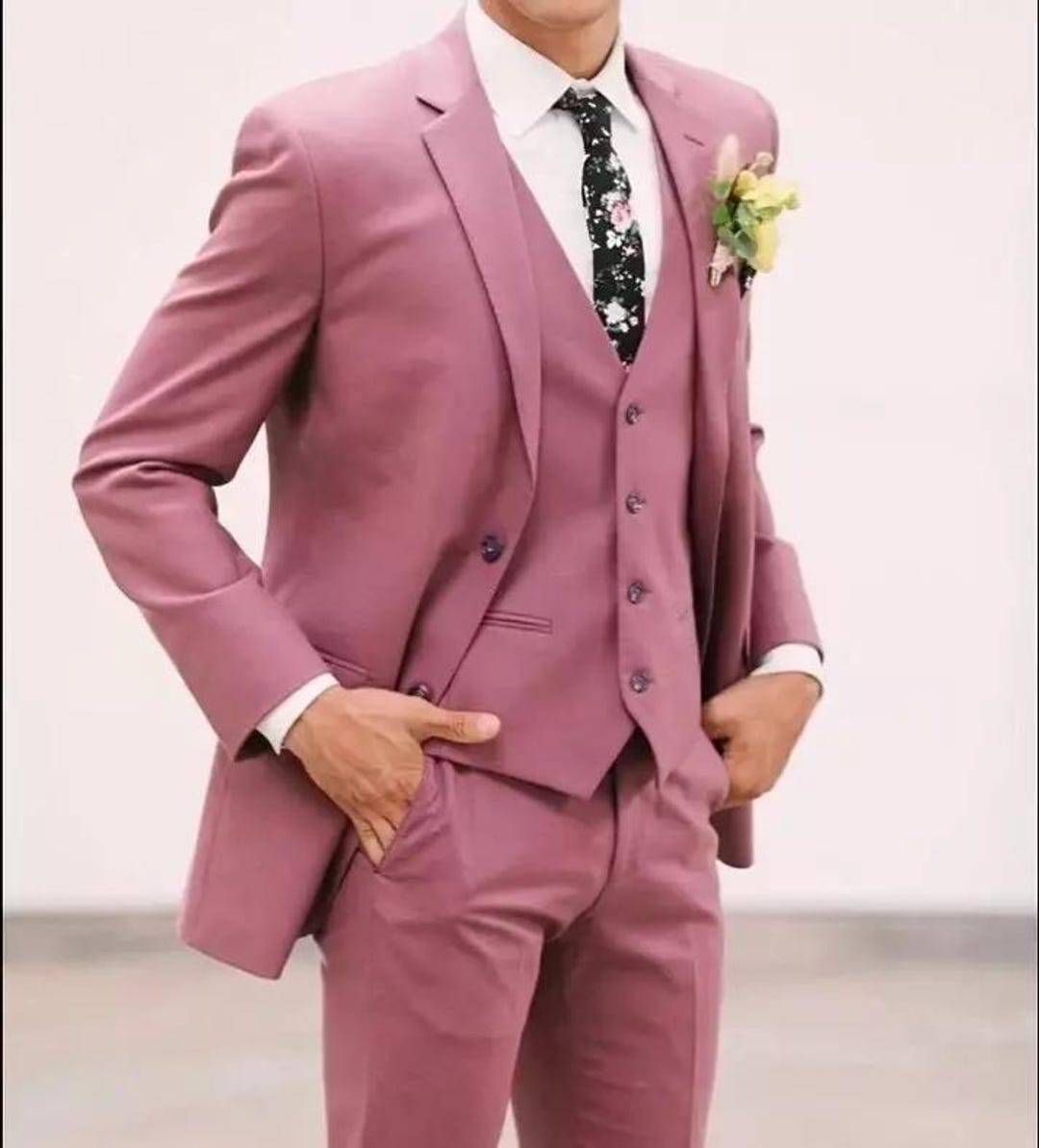 Men Suit Slim Fit Classy Three Piece Pink Men's Suit for Wedding ...