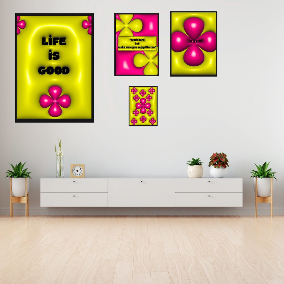 Set of 4, 3d Wall Art, Flower Decor Posters, Custom Wall Art Set ...