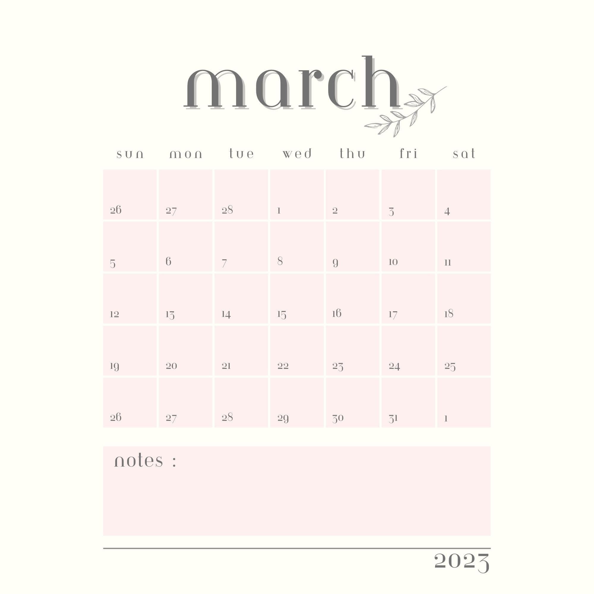 Pink & Cream 2023 Calendar Printable 2023 Calendar Pdf - Etsy