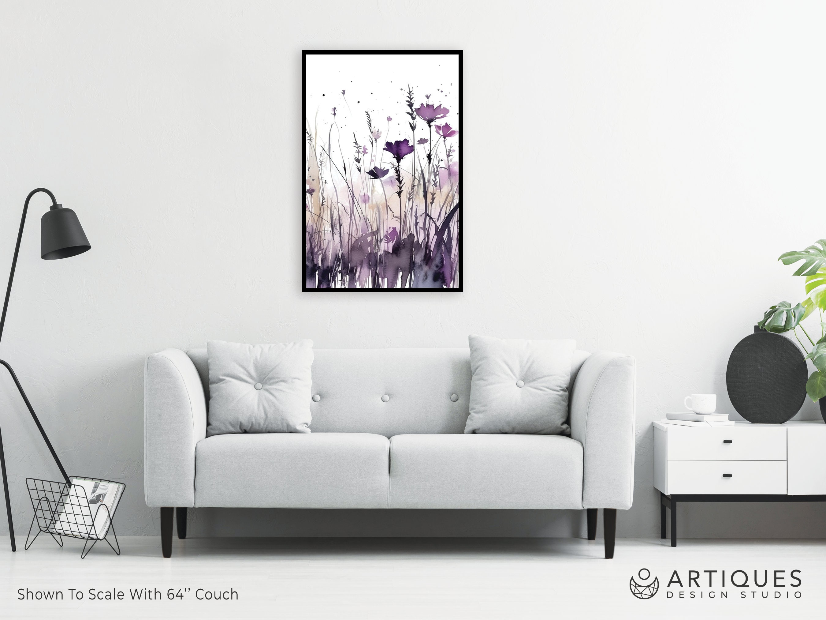 Purple Flowers Watercolor Field of Flowers Wall Art Purple Floral Wall ...