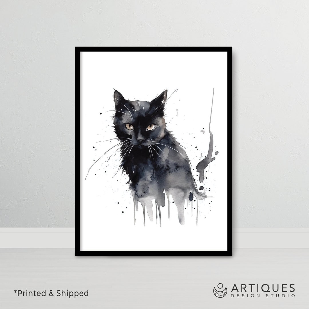 Black Cat Watercolor Black Cat Canvas Wall Art Cat Wall Art Watercolor