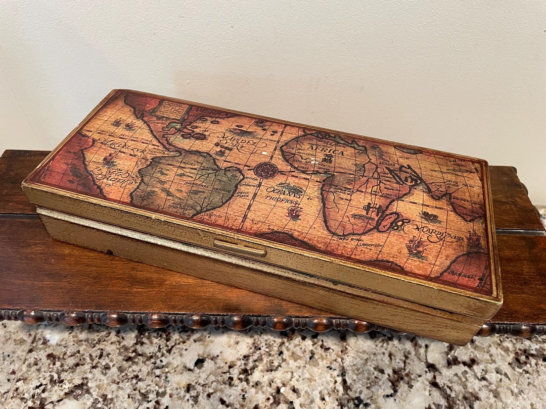 Vintage 1960s Wooden Jewelry Box With World Map Design - Etsy