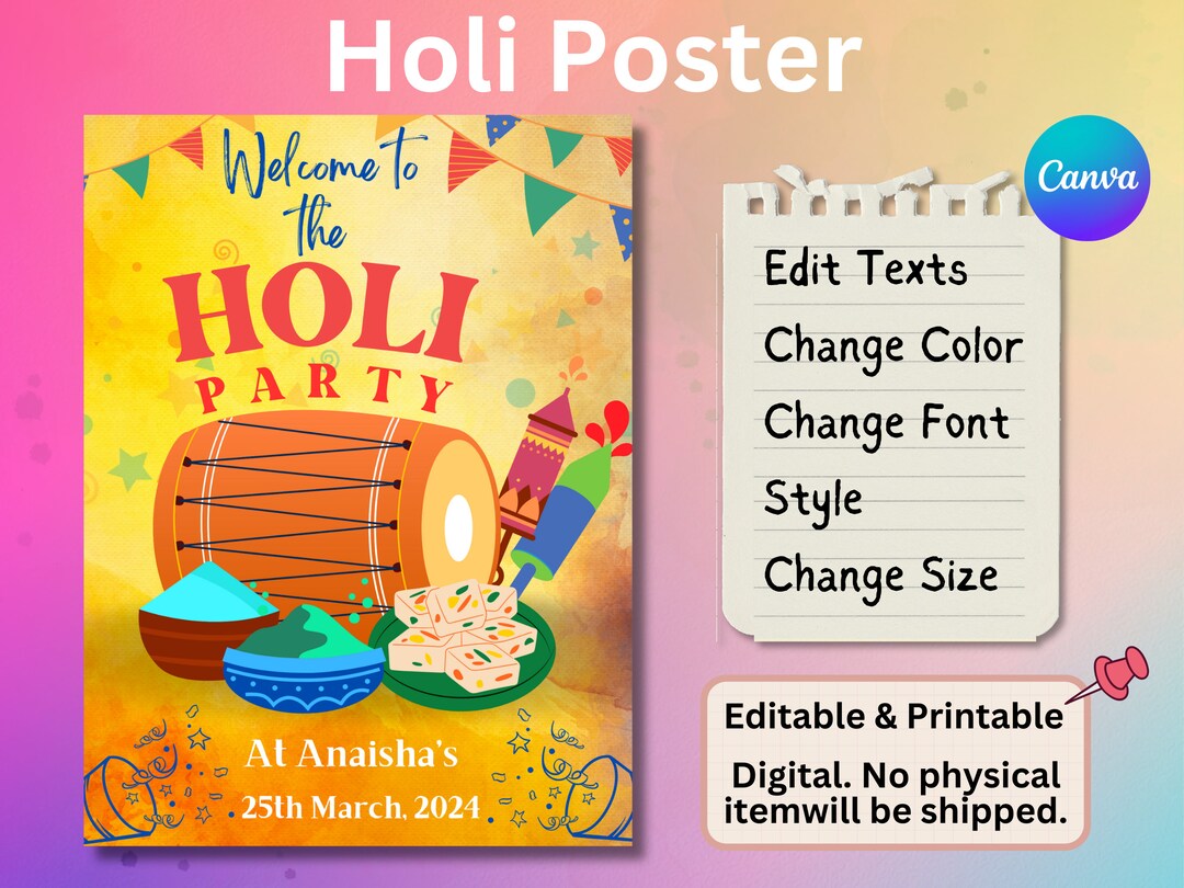 Holi Festival Poster, Welcome Sign, Holi Board, Party Invitation, Happy ...