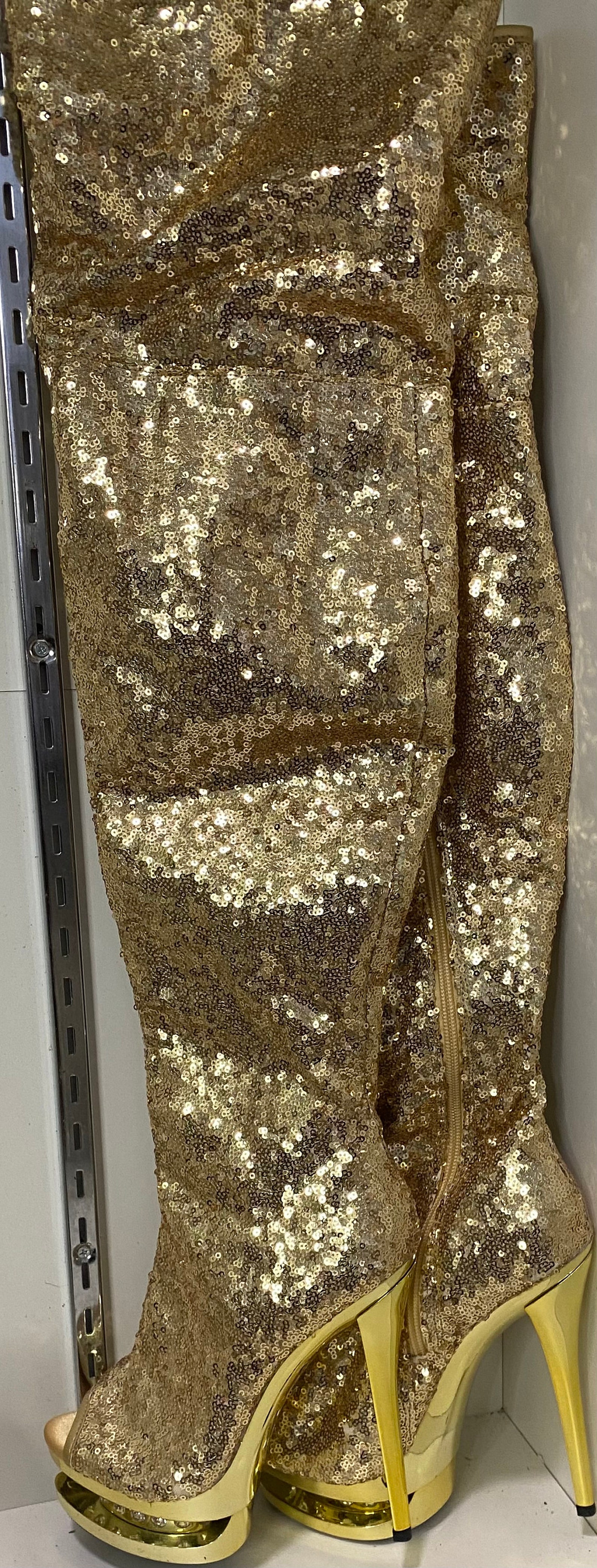 Thigh High Gold Boots W Glitter - Etsy