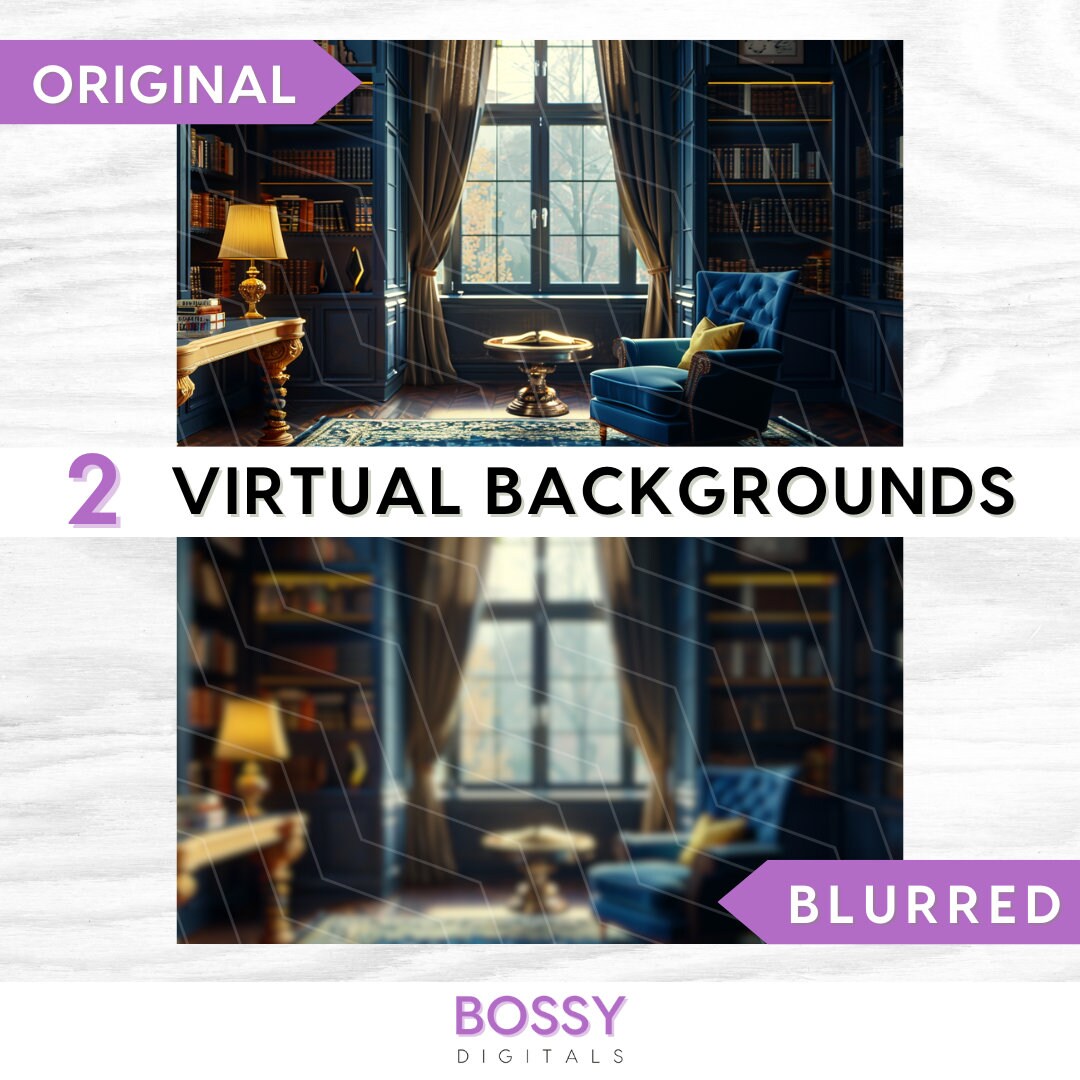 Fancy Royal Blue & Gold Luxury Home Office Virtual Background, Instant ...