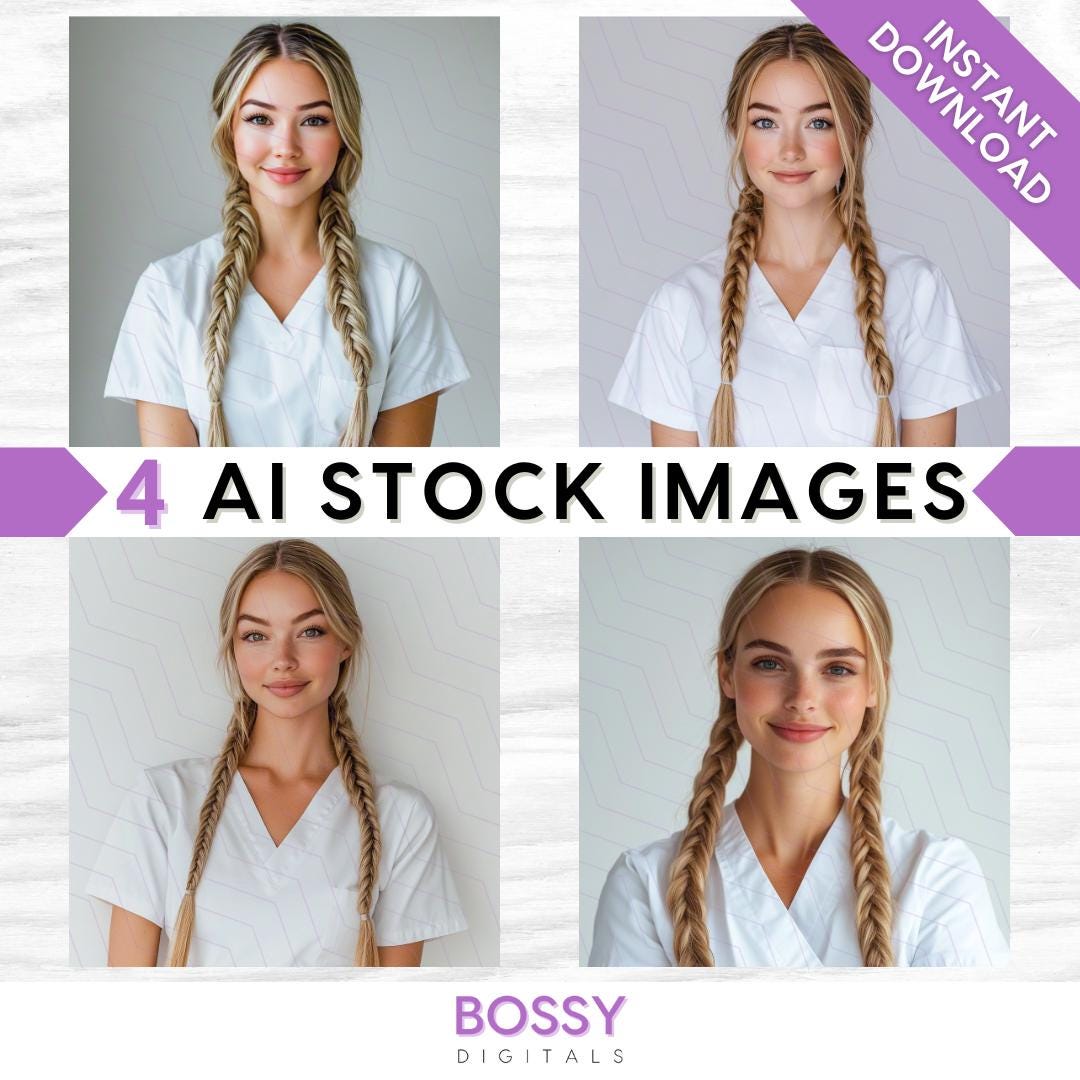 AI Medical Stock Images: Nurse, Doctor in White Scrubs, Blonde Braids ...