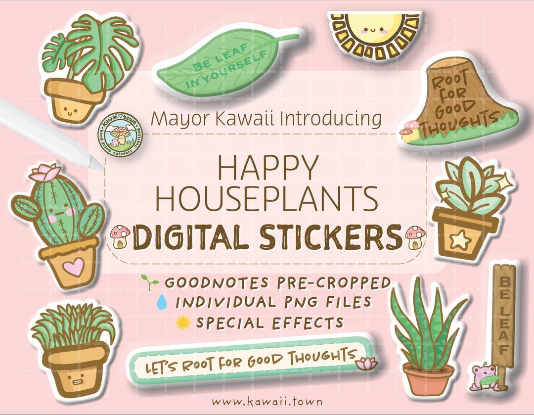 Cute Houseplants Hand Drawn Digital Planner Stickers| Kawaii Plants ...