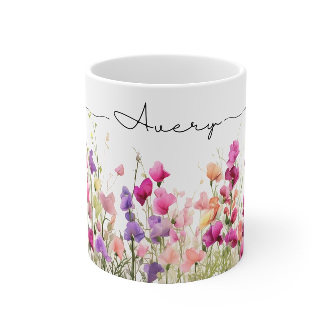 Personalized Sweet Pea Flower Mug, April Birth Month Gift - Etsy