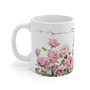 Custom Pink Rose Coffee Mug, Gift for Her, Personalized Flower Mug ...
