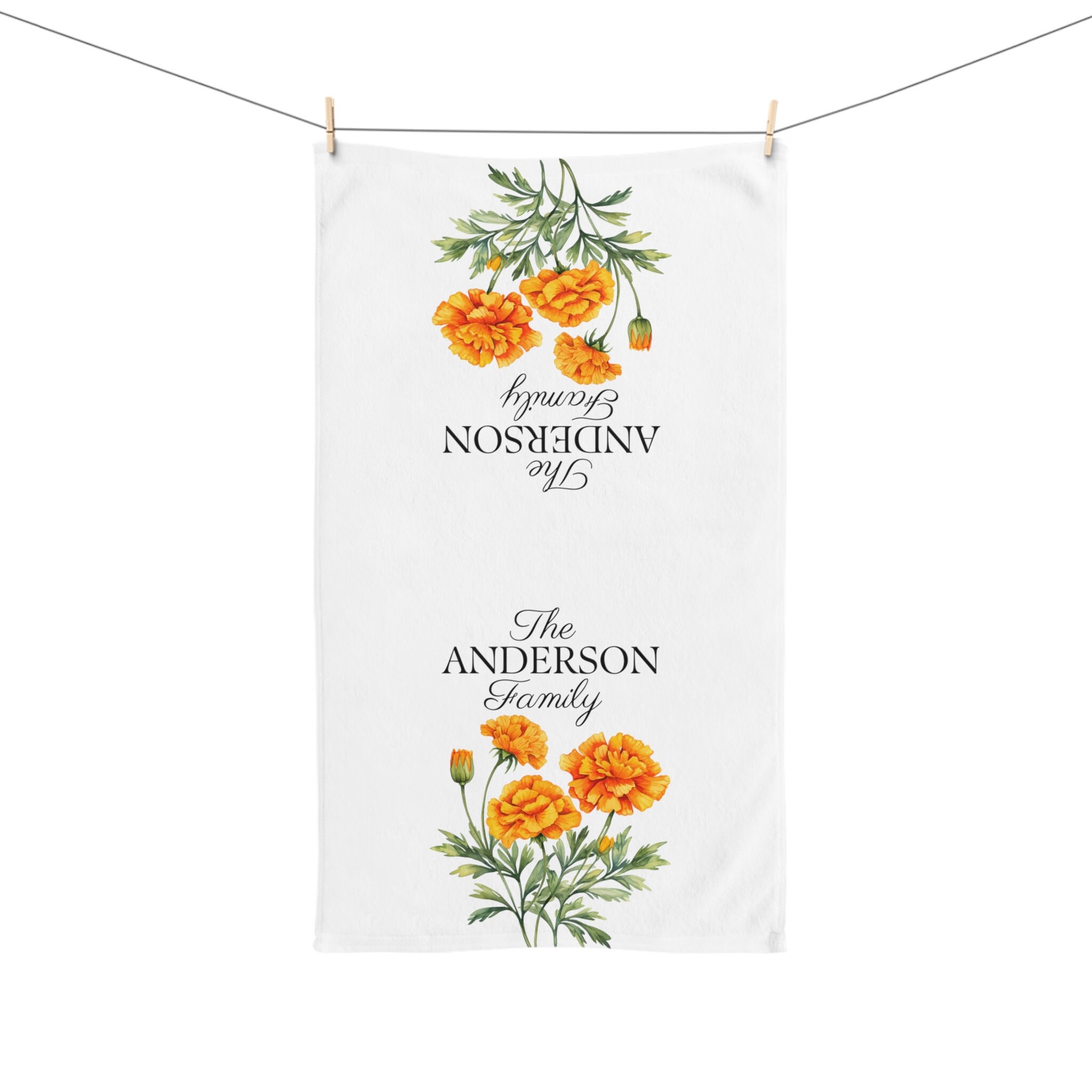 Personalized Marigold Flower Hand Towel, Family Name Gift - Etsy
