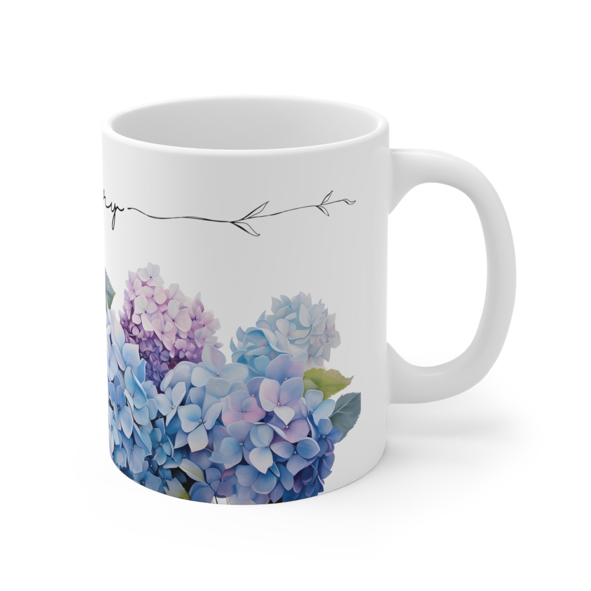Hydrangea Coffee Mug, Custom Hydrangea Mug, Personalized Hydrangea Mug, Hydrangea Gift ...