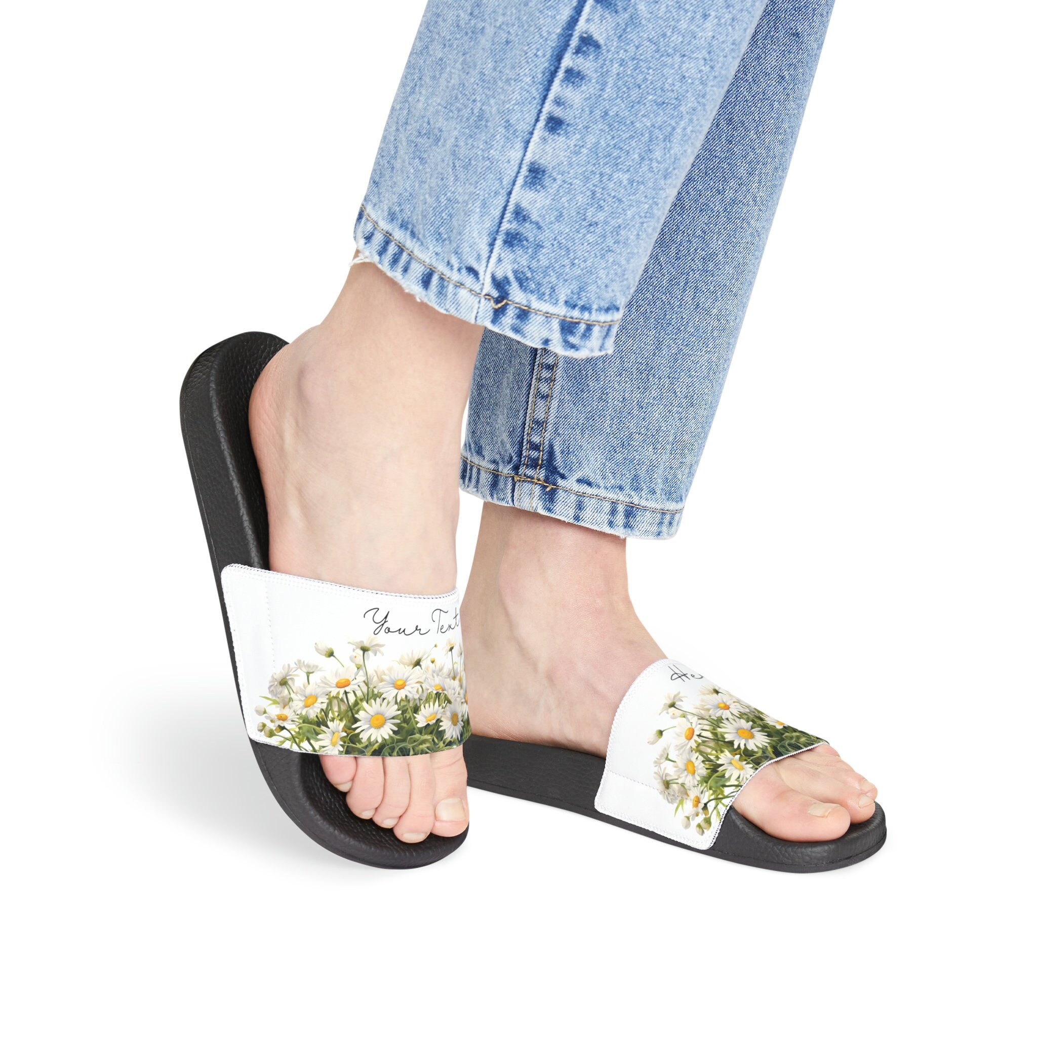 Custom Daisy Flower Slide Sandals, Field of Daises Slippers, Daisy ...