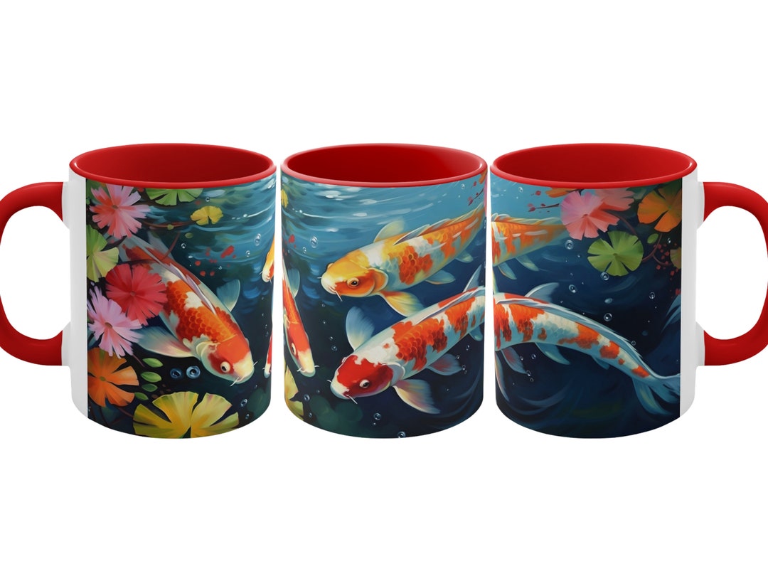 Koi Fish Coffee Mug, Japanese Koi Fish Mug, Koi Fish Pond, Gift for Koi ...