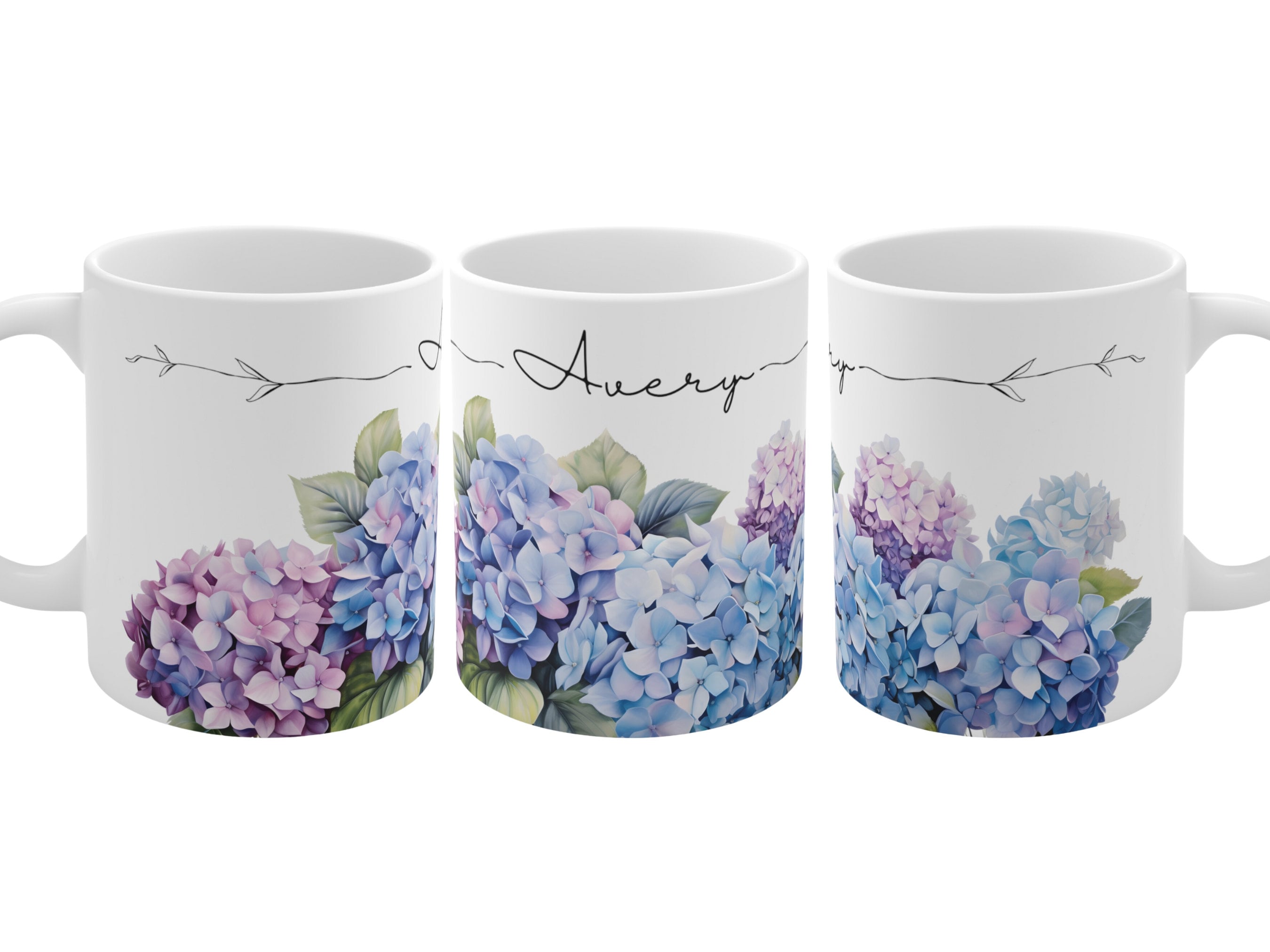 Hydrangea Coffee Mug, Custom Hydrangea Mug, Personalized Hydrangea Mug, Hydrangea Gift ...