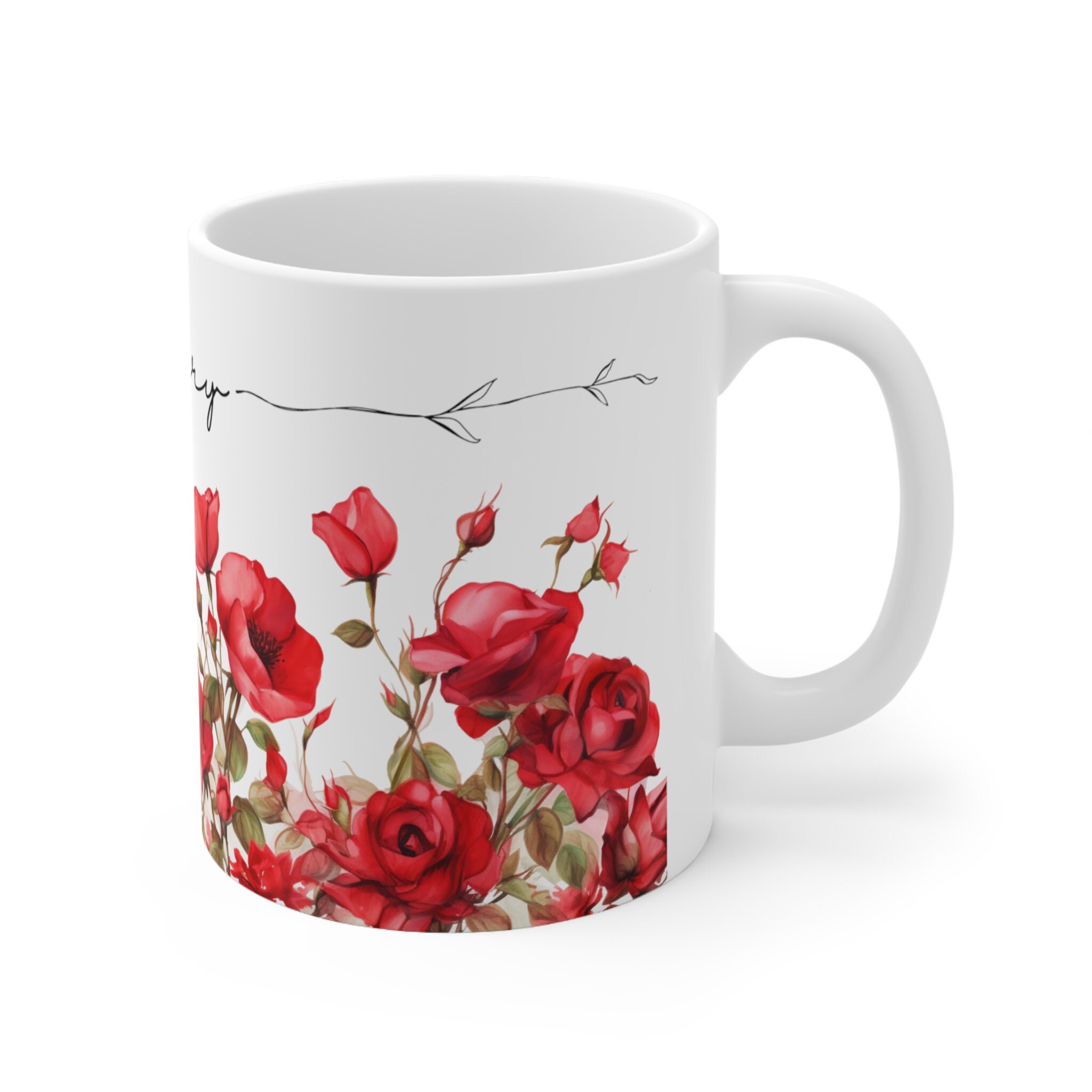 Personalized Red Rose Flower Coffee Mug, Gift for Her, Floral Mug ...