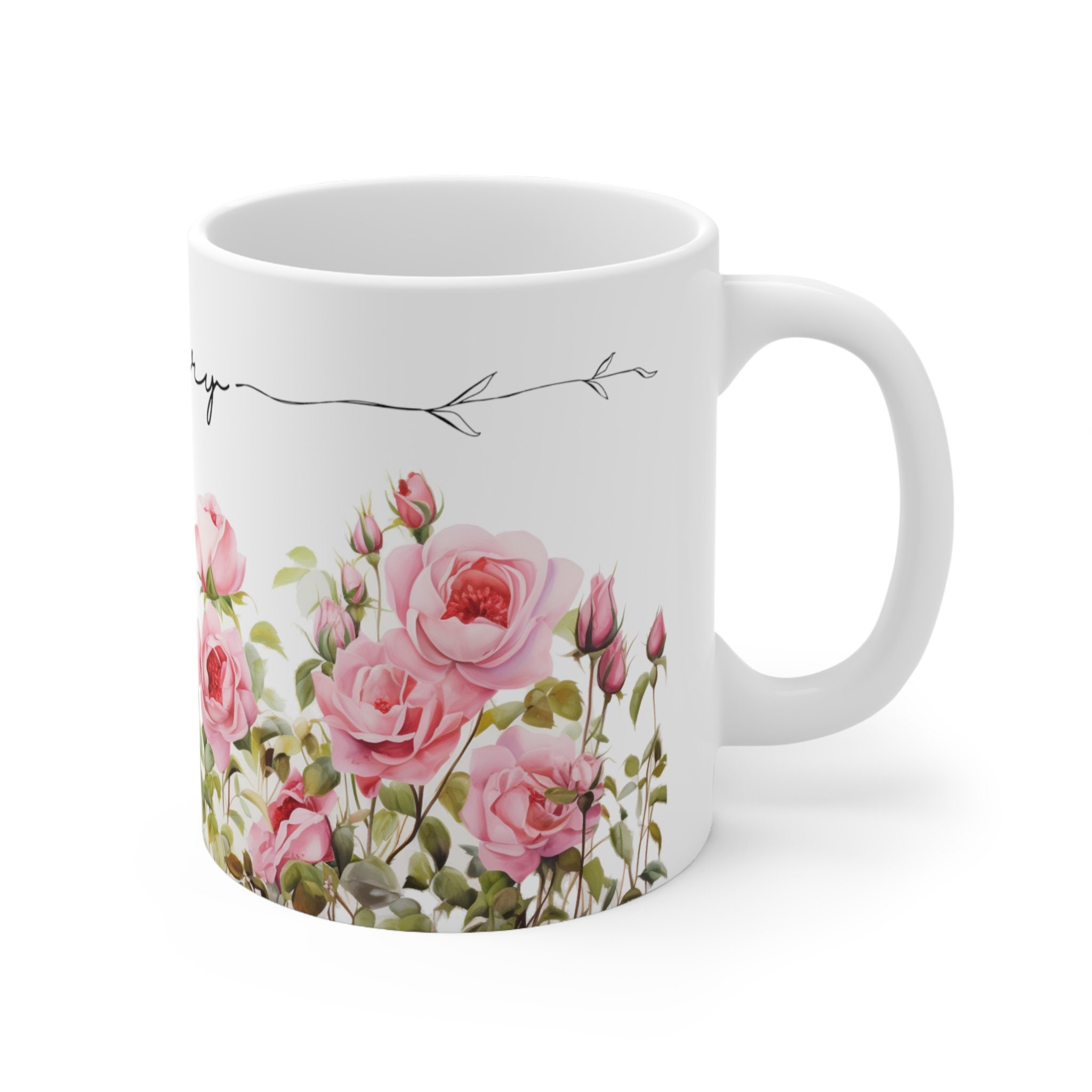 Custom Pink Rose Coffee Mug, Gift for Her, Personalized Flower Mug ...