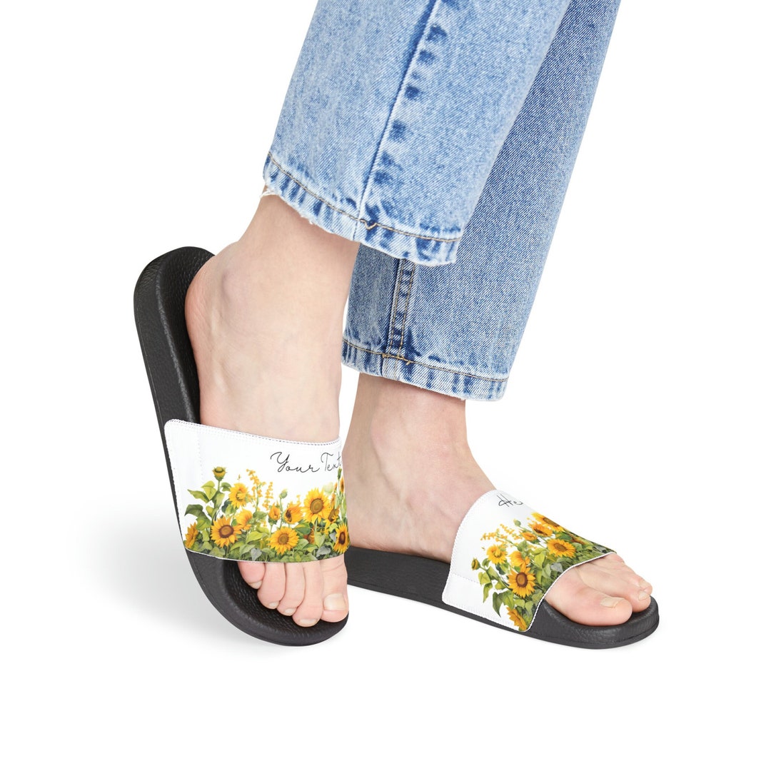 Custom Sunflower Slide Sandals, Sunflower Slippers, Sunflower Sandals ...